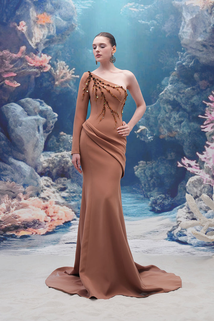 Beaded One-Shoulder Gown by 21six | Mermaid Gowns | Esposa